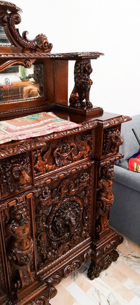 Antique Italian Carved Walnut Sideboard, 1800s for sale at Pamono