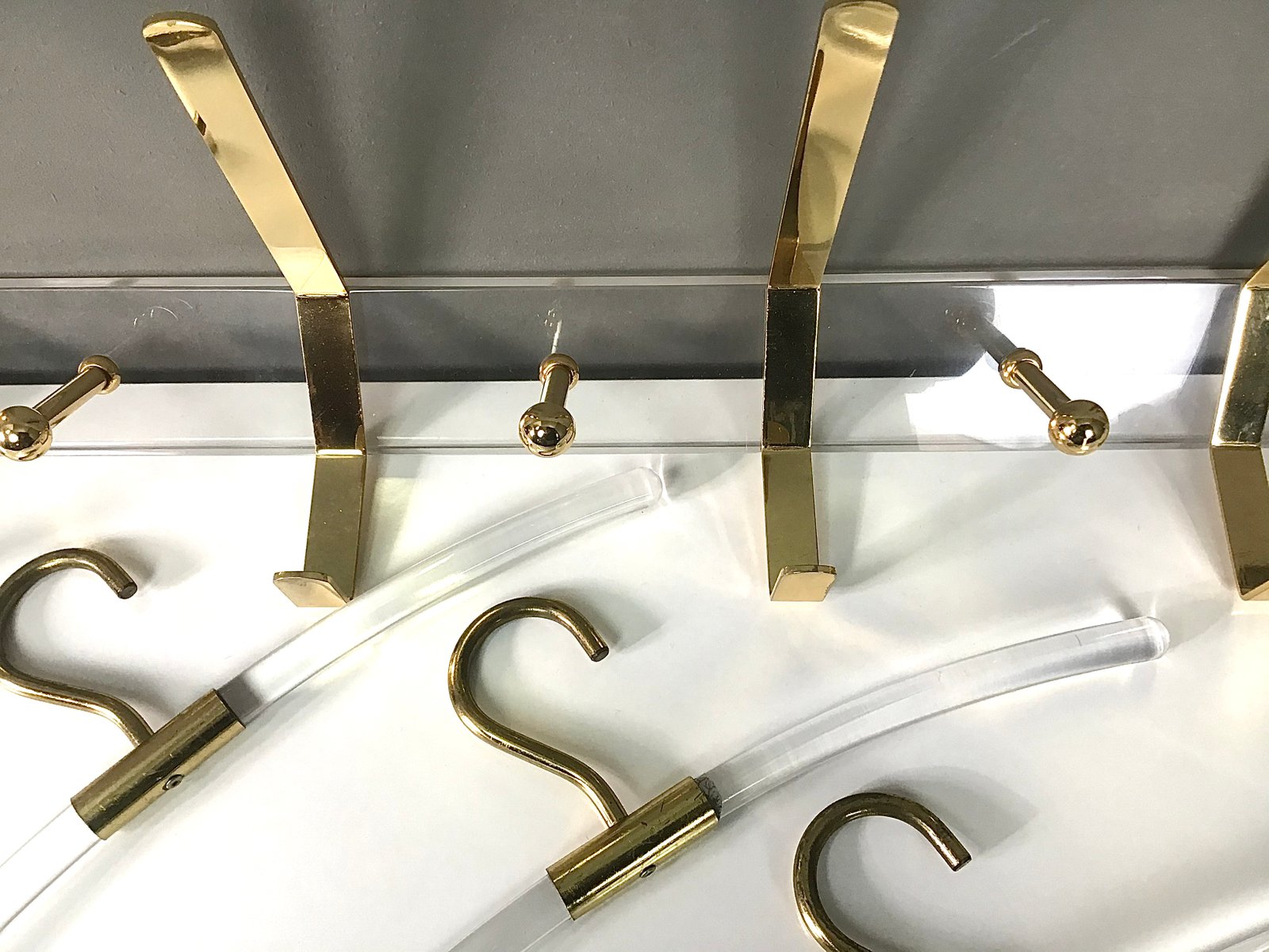 Brass and Acrylic Glass Coat Rack, 1980s for sale at Pamono