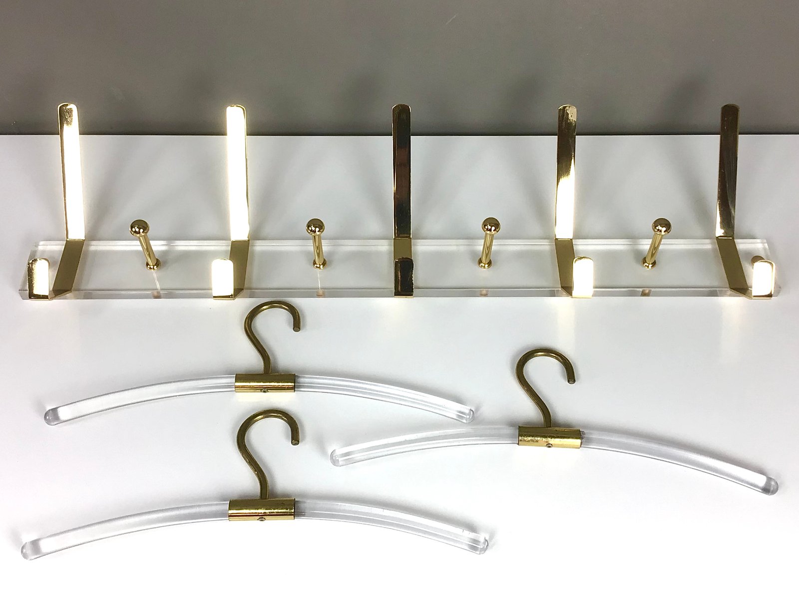 Brass and Acrylic Glass Coat Rack, 1980s for sale at Pamono