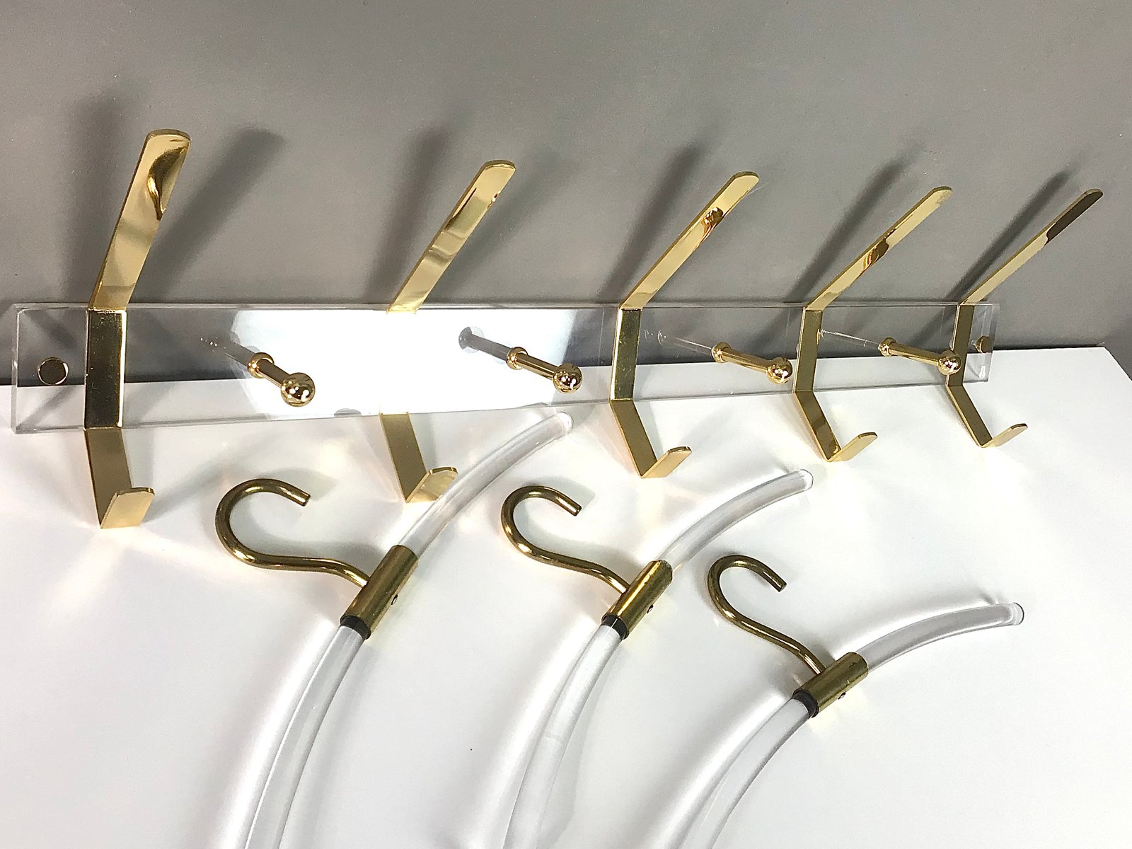 Brass and Acrylic Glass Coat Rack, 1980s for sale at Pamono
