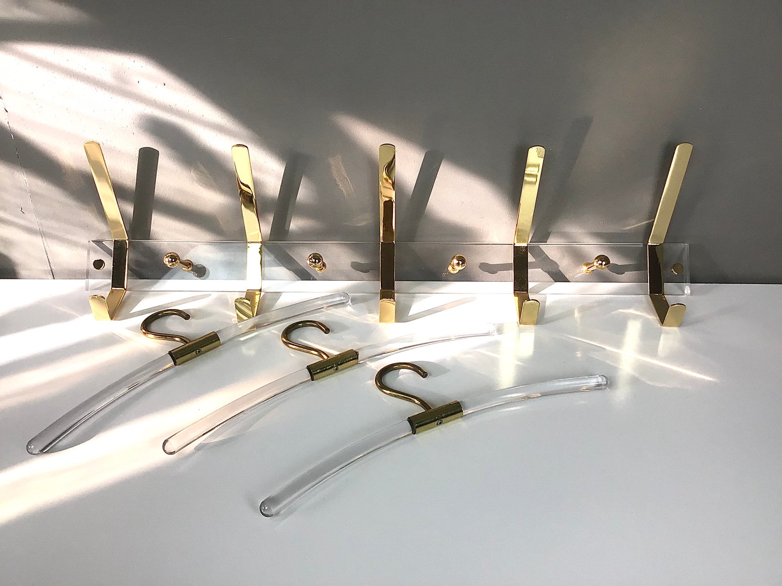 Brass and Acrylic Glass Coat Rack, 1980s for sale at Pamono