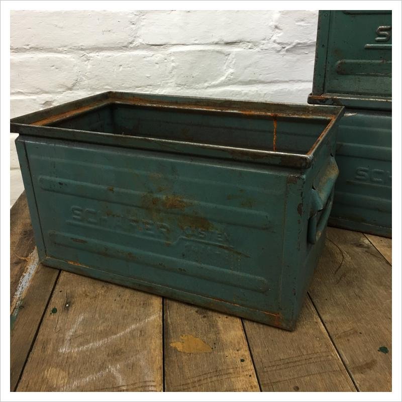 Vintage Blue Schafer Metal Crate for sale at Pamono
