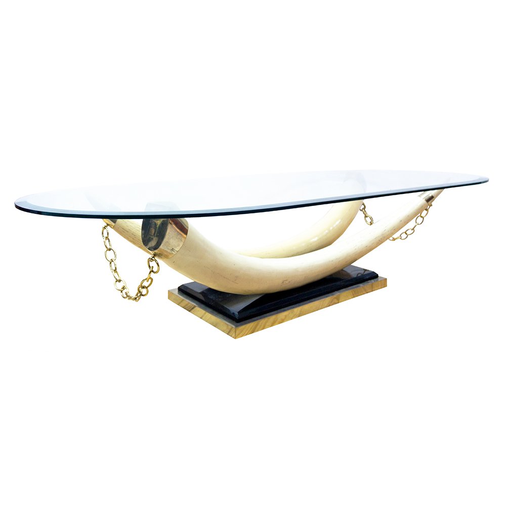 Mid-Century French Faux Ivory Tusk Coffee Table, 1970s for sale at Pamono