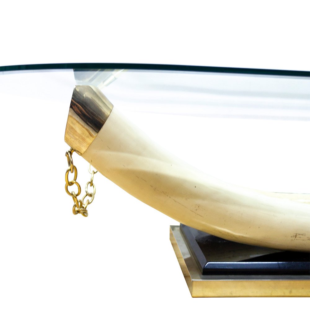 Mid-Century French Faux Ivory Tusk Coffee Table, 1970s for sale at Pamono