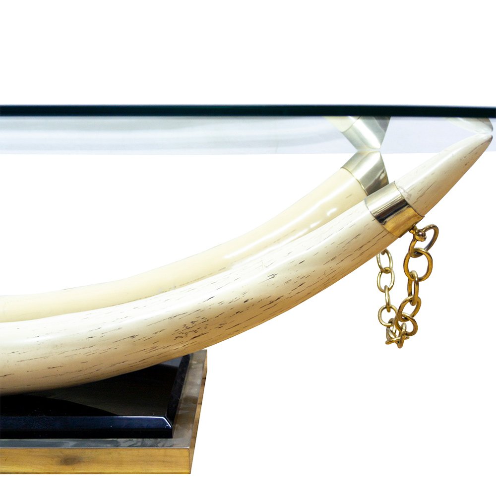 Mid-Century French Faux Ivory Tusk Coffee Table, 1970s for sale at Pamono