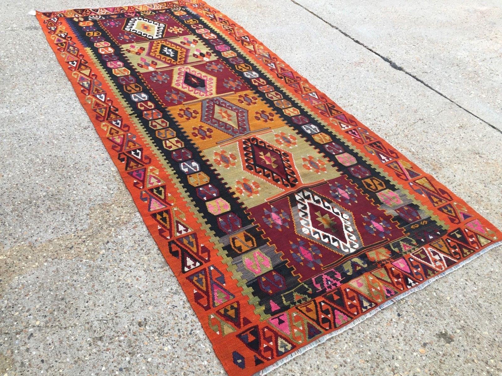 Vintage Turkish Kilim Shabby Wool Rug 256x116 cm for sale at Pamono