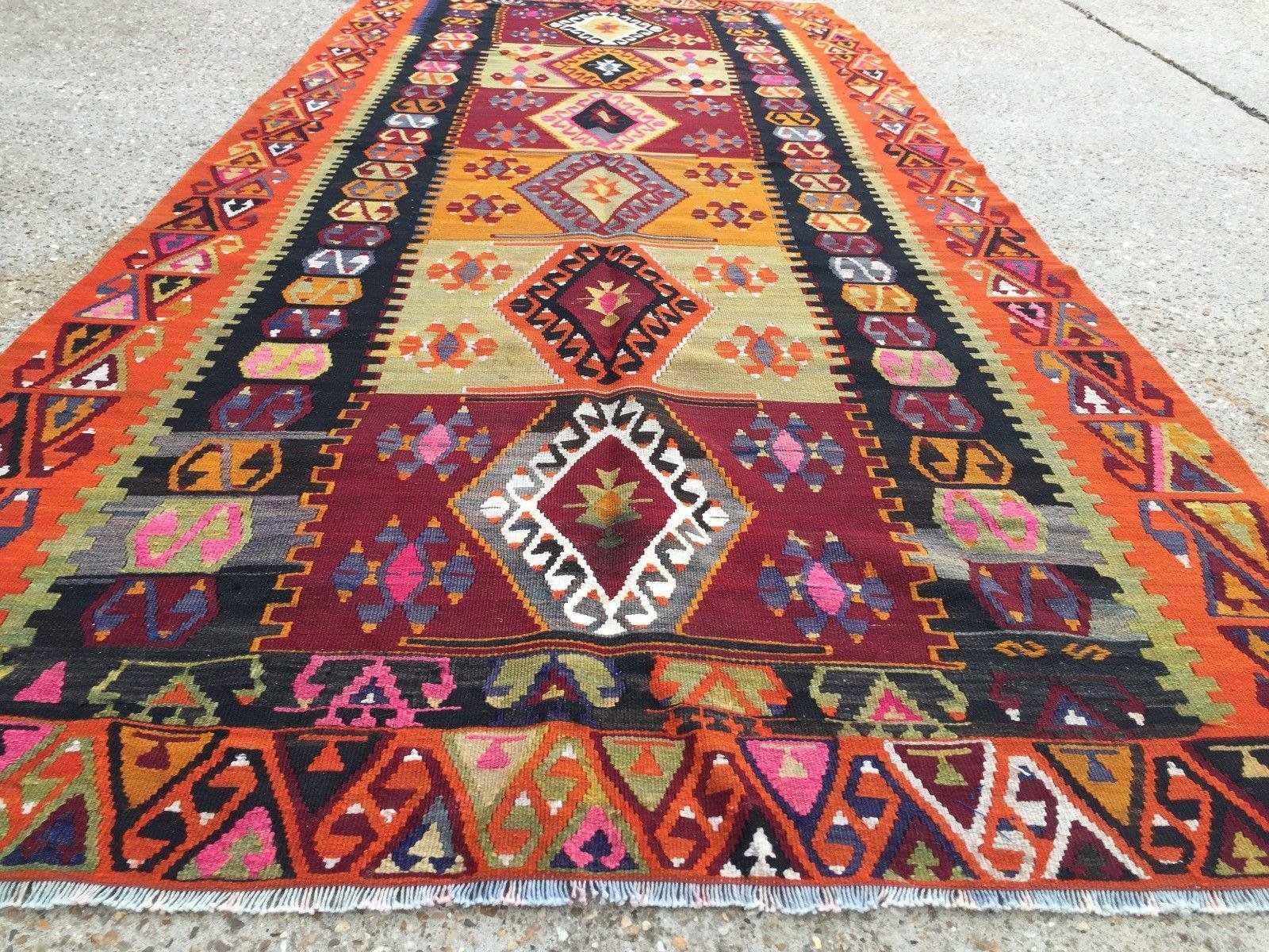 Vintage Turkish Kilim Shabby Wool Rug 256x116 cm for sale at Pamono