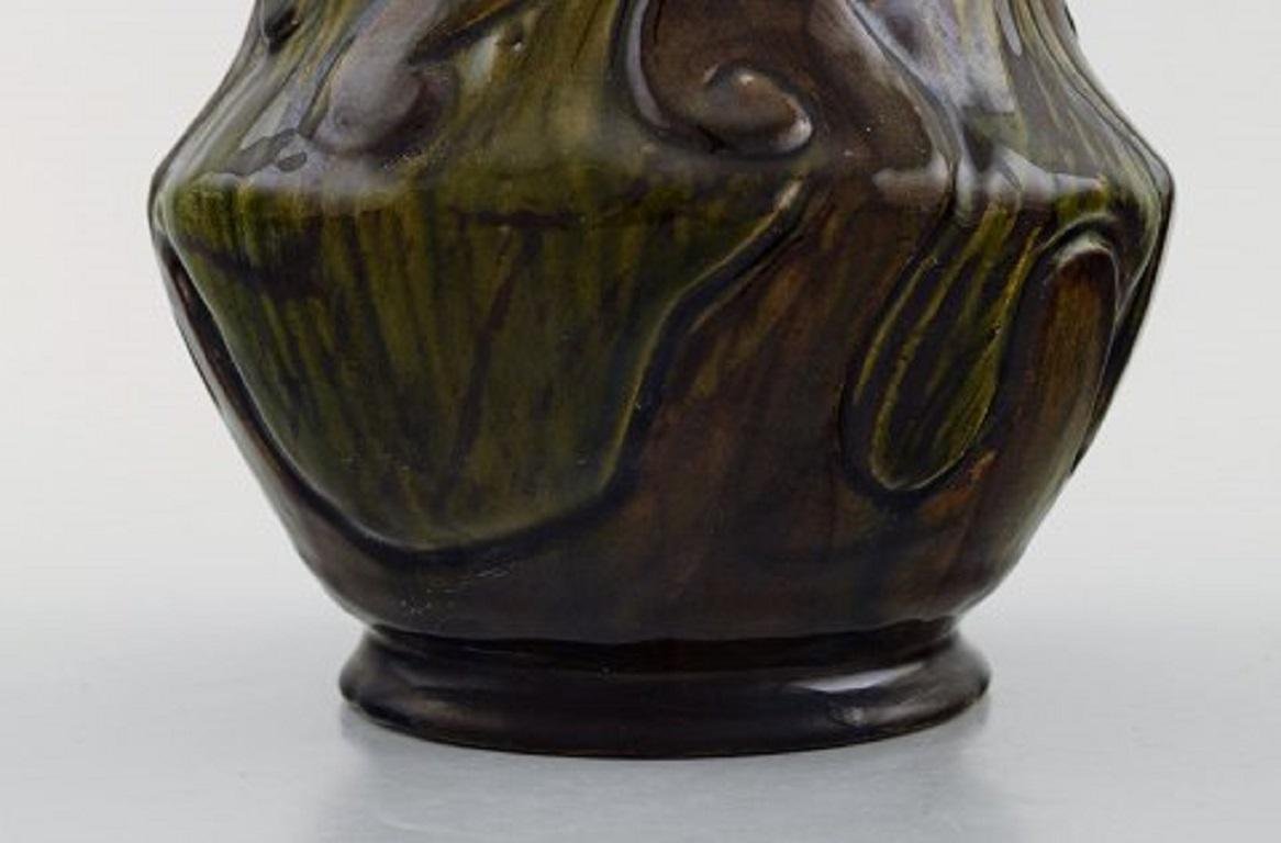 Danish Art Nouveau Vase in Dark Green Glazed Ceramic from Moller ...