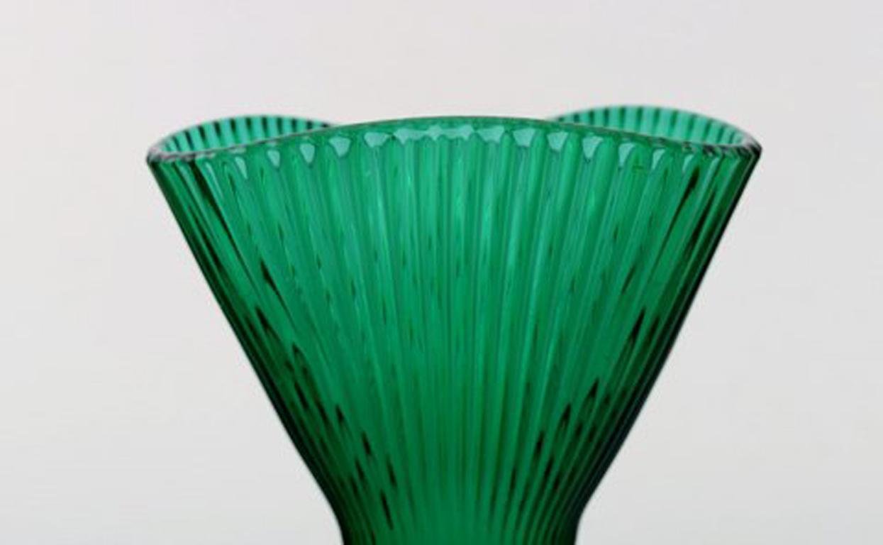 Arthur Percy for Nybro Sweden Bowls and Vase in Green Art Glass, Set of ...