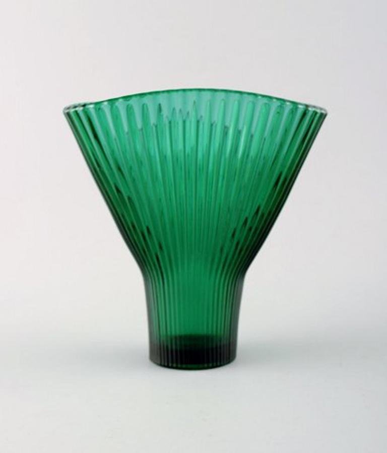 Arthur Percy for Nybro Sweden Bowls and Vase in Green Art Glass, Set of ...