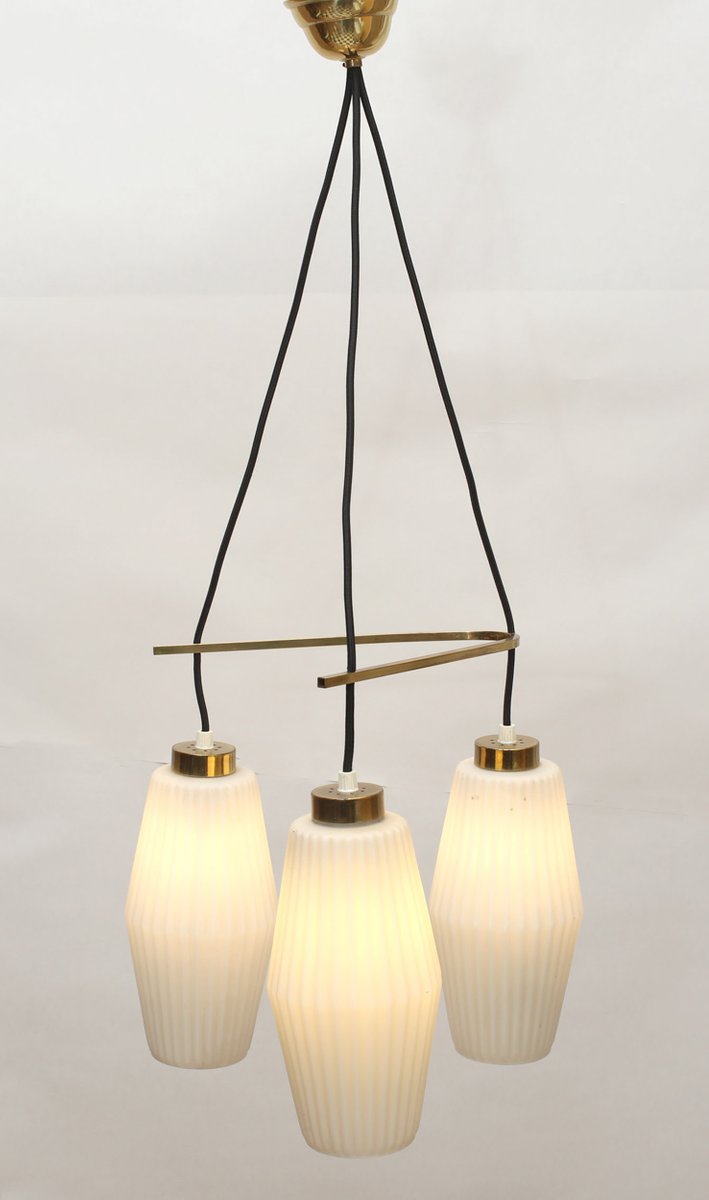 Italian Opaline Glass and Brass Triangle Ceiling Lamp, 1950s for sale ...