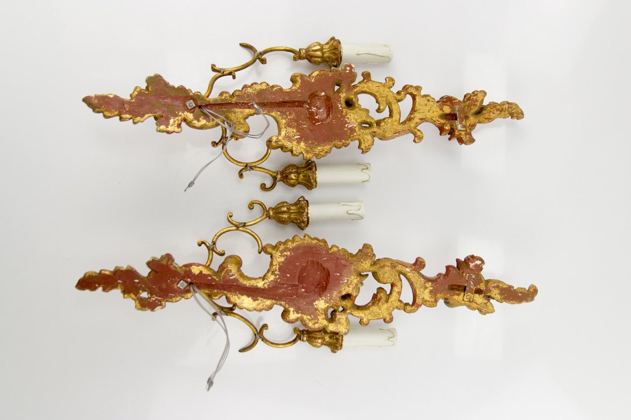 Appliques Murales Style Rococo en Bois Sculpté et Peint Polychrome ...