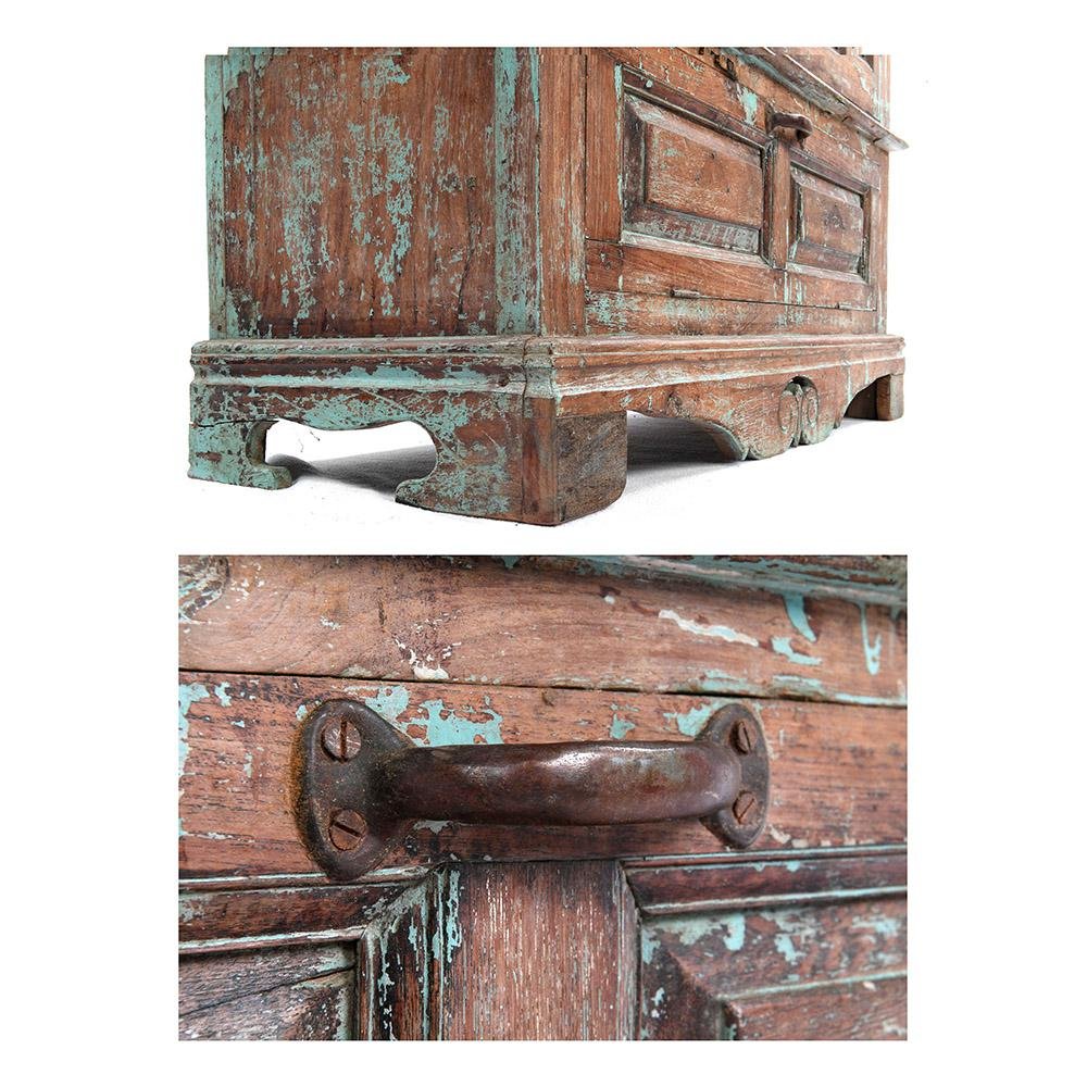Wooden Glass Cabinet with Turquoise Patina for sale at Pamono