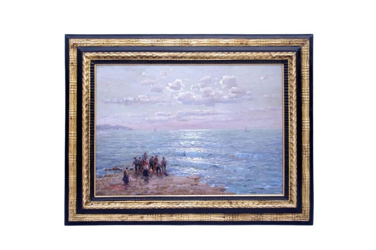 Antique Fishermen Oil on Panel by Federico Morello for sale at Pamono