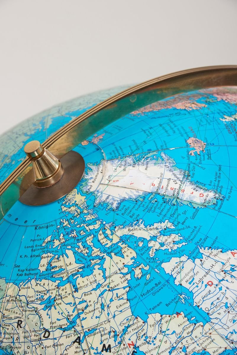 Large Vintage Illuminated Globe with Brass Stand, 1970s for sale at Pamono