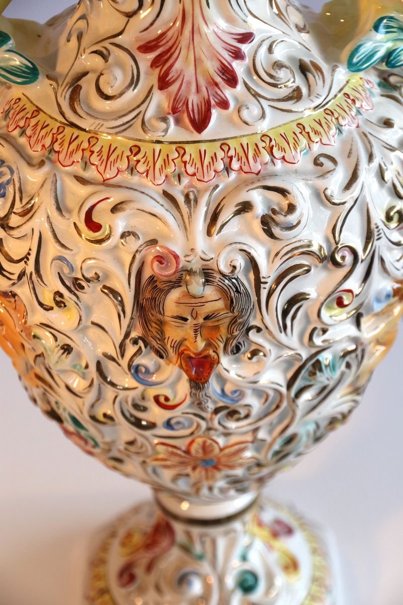Large Vintage Rococo Style Porcelain Amphora Vase by Capodimonte for ...