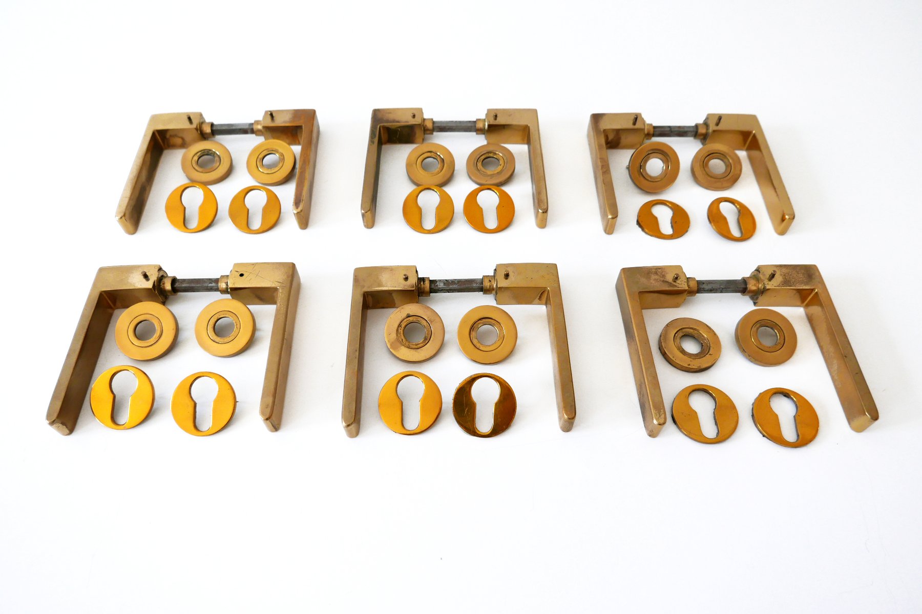 Mid-Century German Brass Door Handles, 1950s, Set of 6 for sale at Pamono