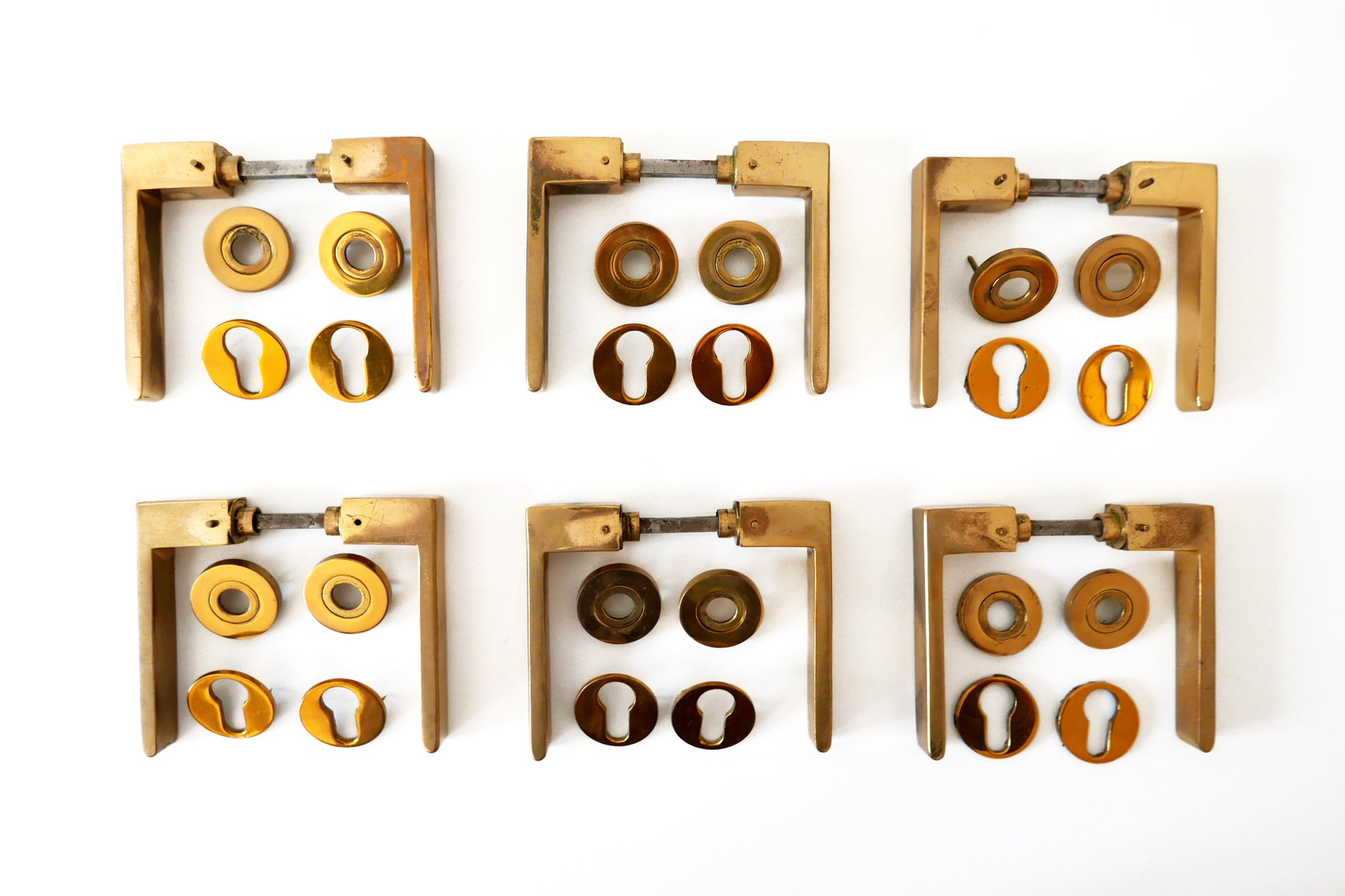 Mid-Century German Brass Door Handles, 1950s, Set of 6 for sale at Pamono
