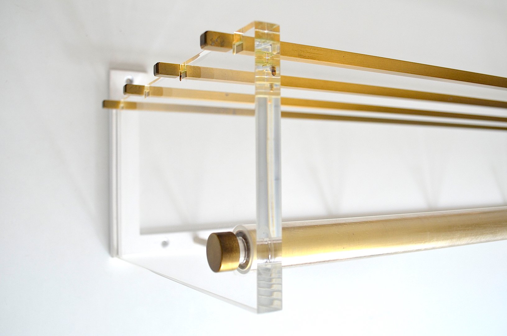 Wall Coat Rack Acrylic Glass and Brass, 1960s for sale at Pamono
