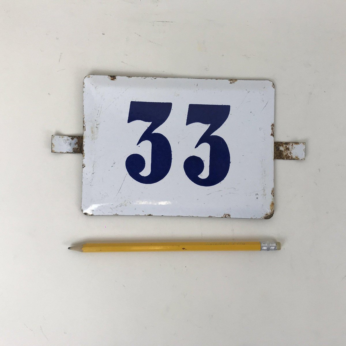 Number 33 Sign in White and Blue Enamel, 1970s for sale at Pamono
