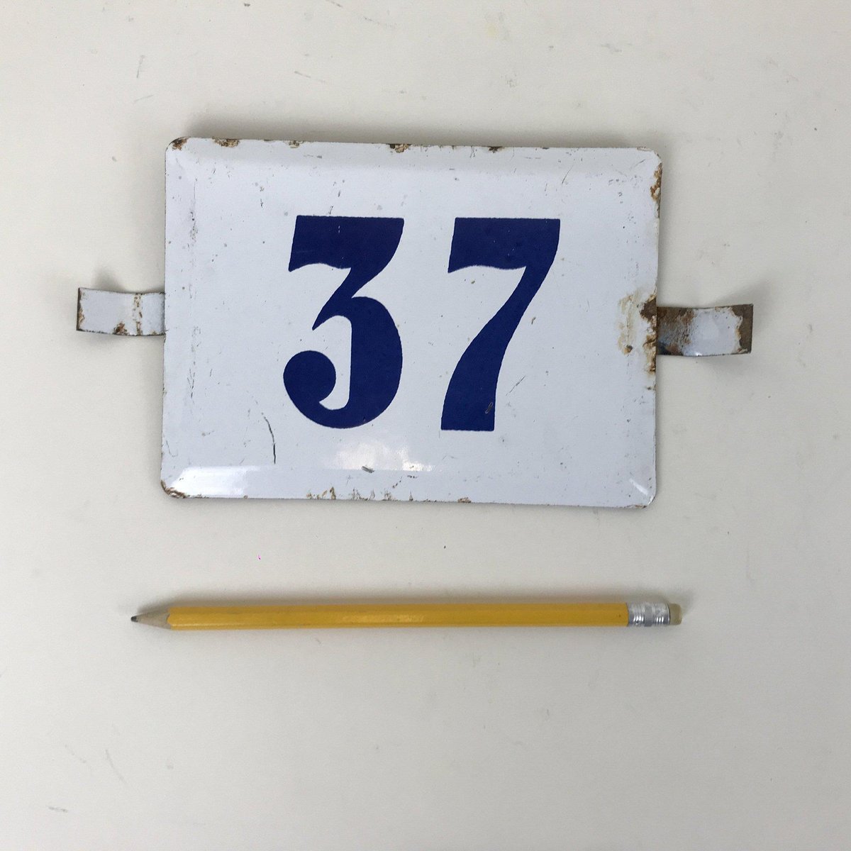 Number 37 Sign in White and Blue Enamel, 1970s for sale at Pamono
