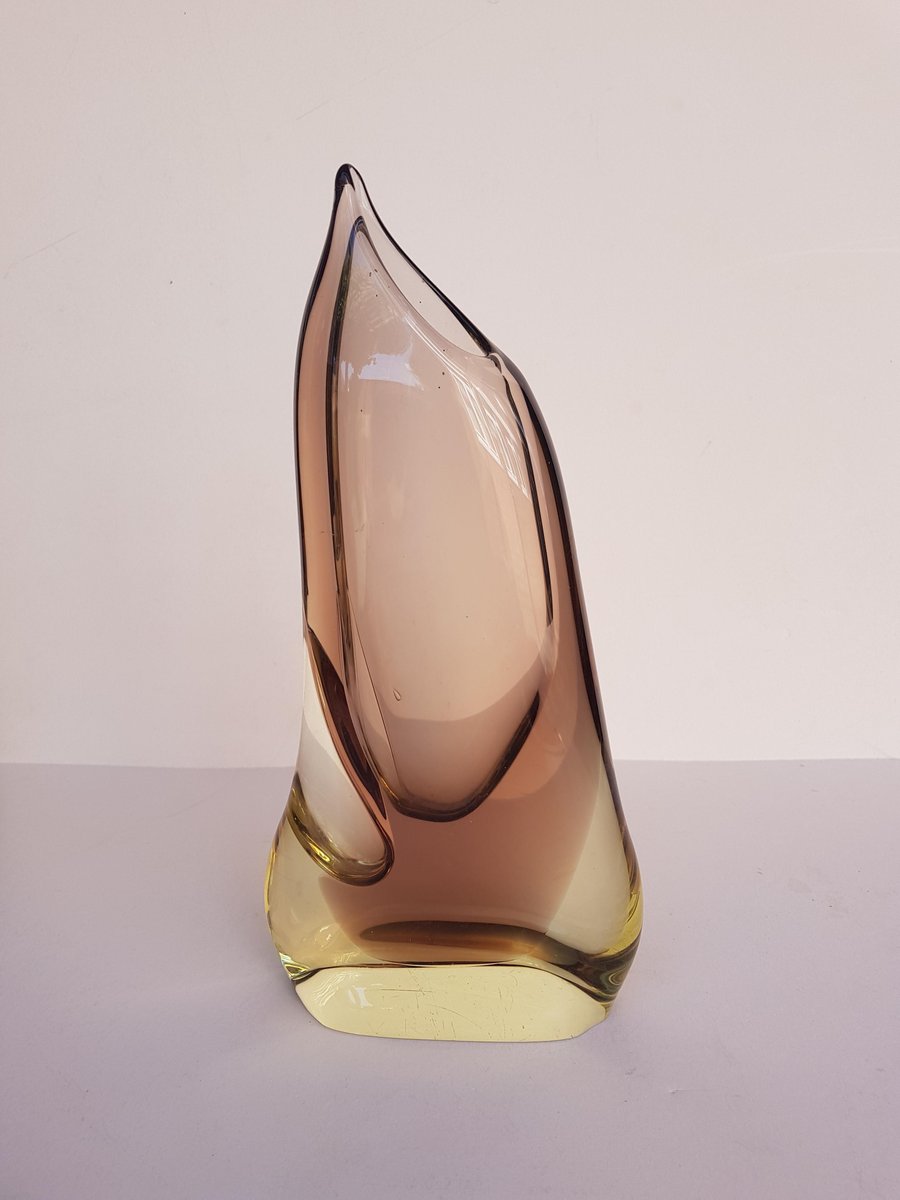 Amber Bohemian Vase with 2 Openings by Klinger Miroslav & Josef Cvrček ...