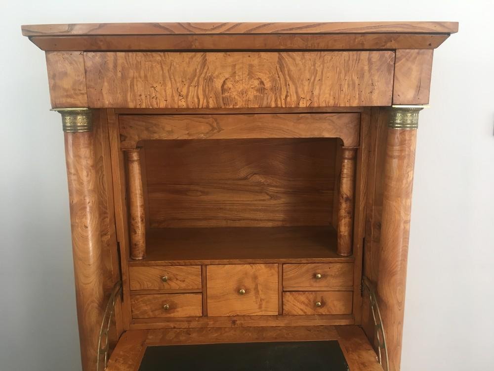 Secretaire Impero in radica di noce con colonne staccabili e cassetto ...