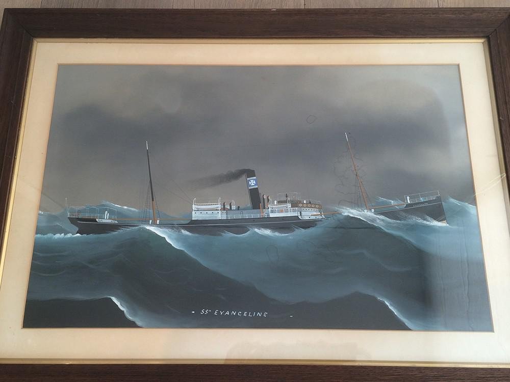 Ss Evangeline, A Ship on the Sea, 1950er, Aquarell, gerahmt bei Pamono ...