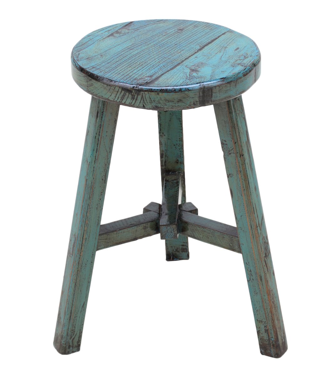 Vintage Blue Lacquered Round Stool for sale at Pamono