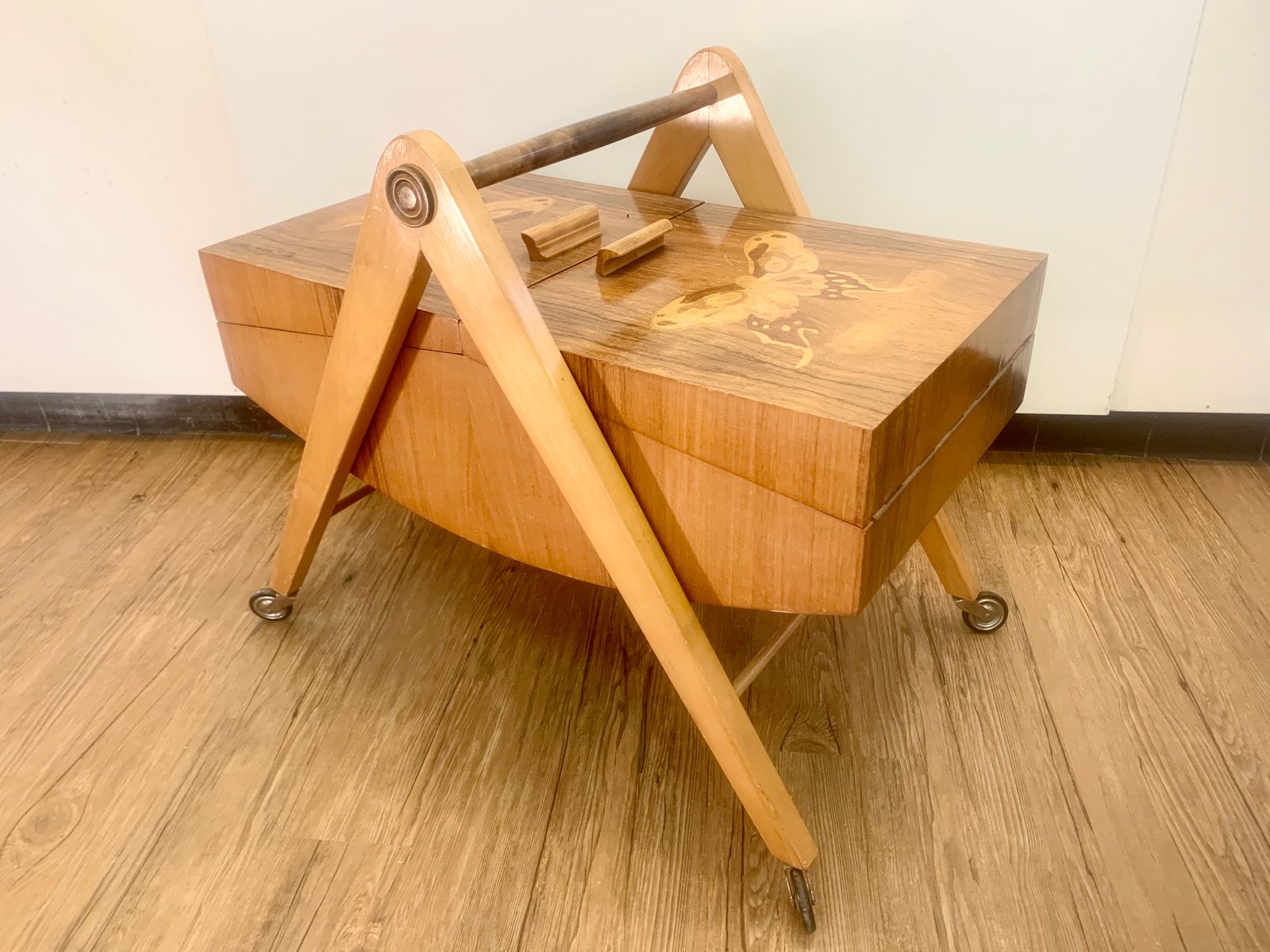 Mid-Century Marquetry Sewing Table for sale at Pamono