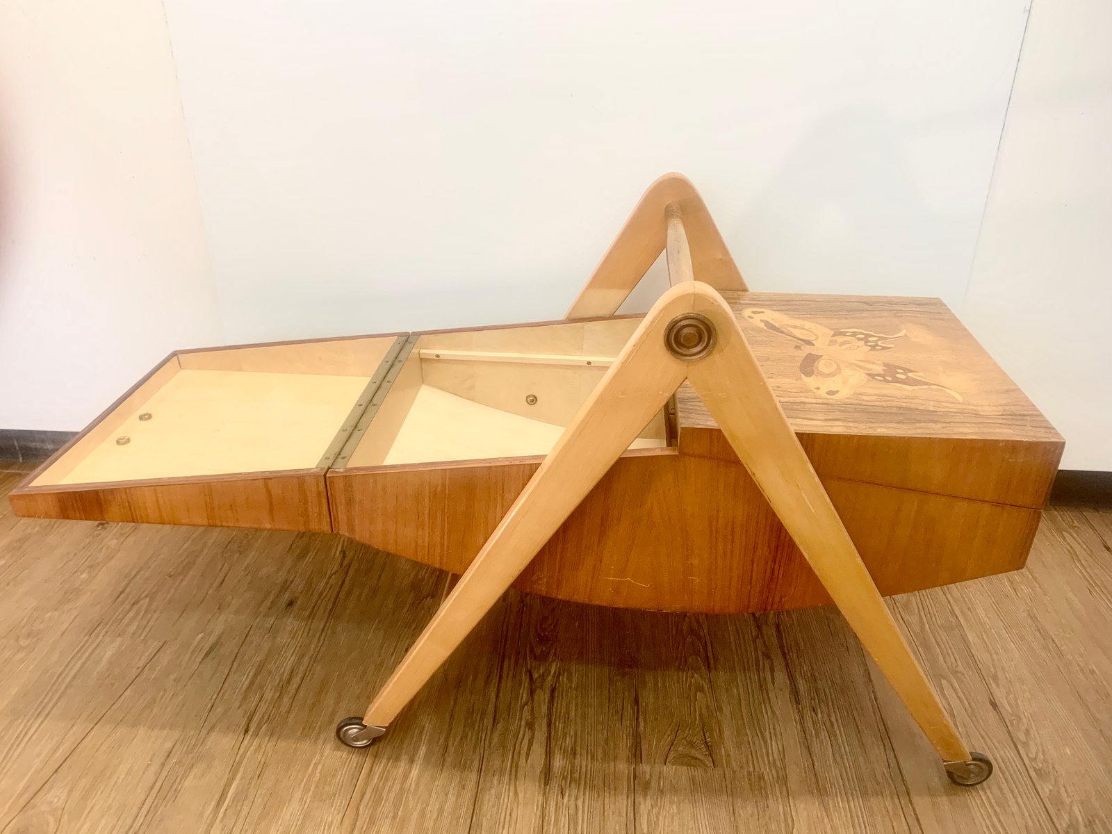 Mid-Century Marquetry Sewing Table for sale at Pamono