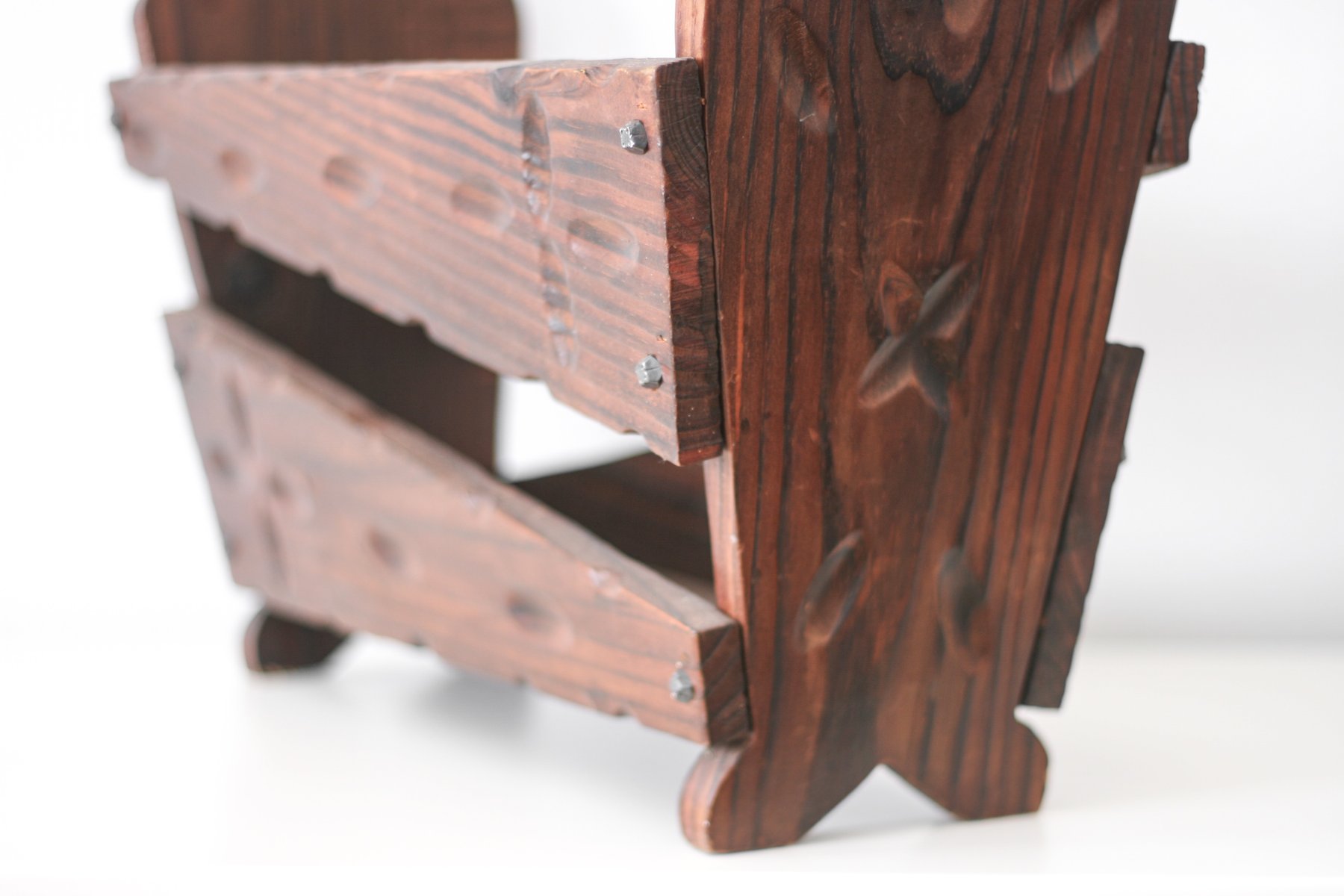 Brutalist Spanish Oak Magazine Rack, 1960s for sale at Pamono