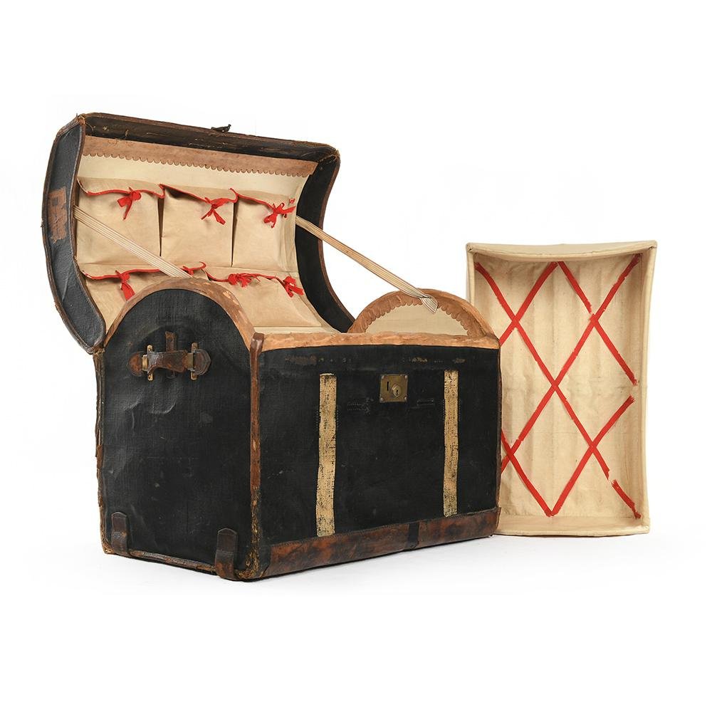 Wooden Travel Chest with Canvas Storage, 1920s for sale at Pamono