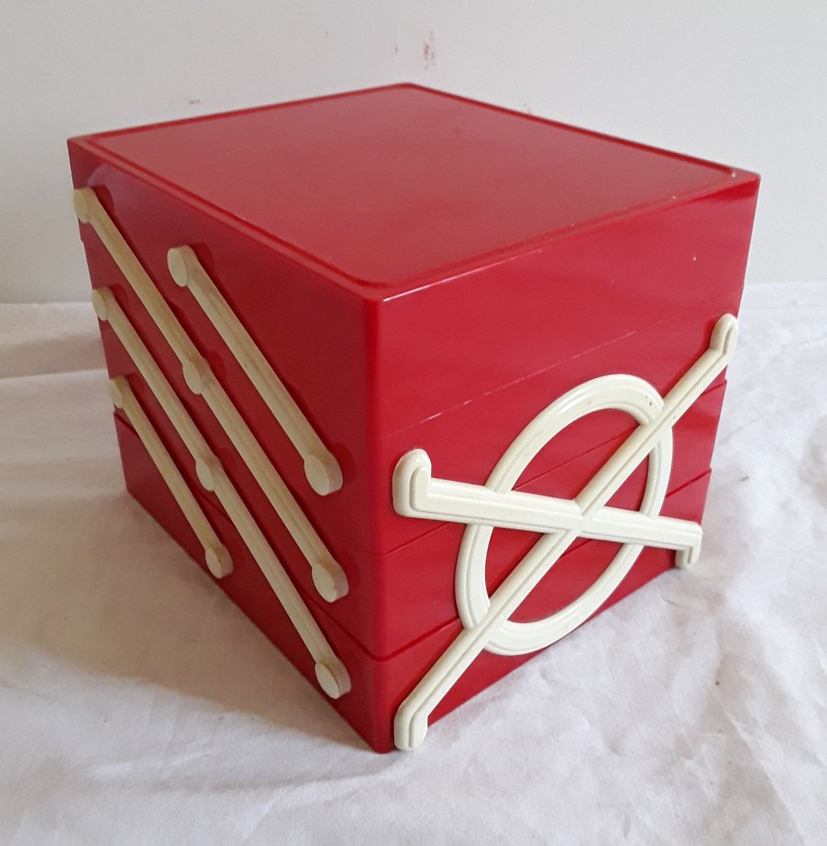 Vintage Red and White Plastic Fold-Out Sewing Box, 1970s for sale at Pamono