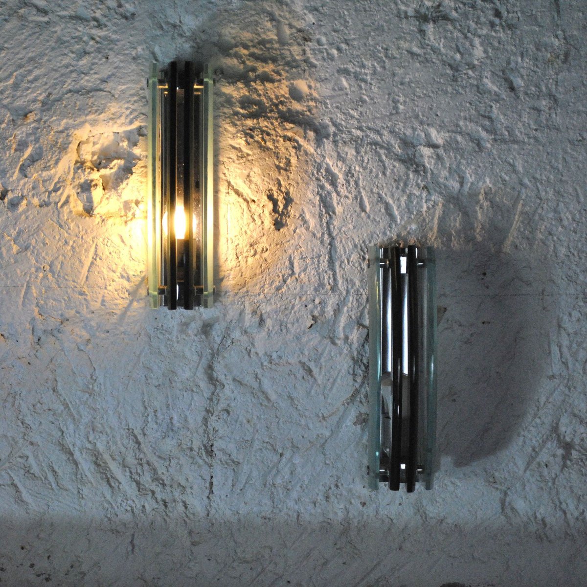 Ground Satin Crystal Sconces in the Style of Fontana Arte, 1960s, Set ...