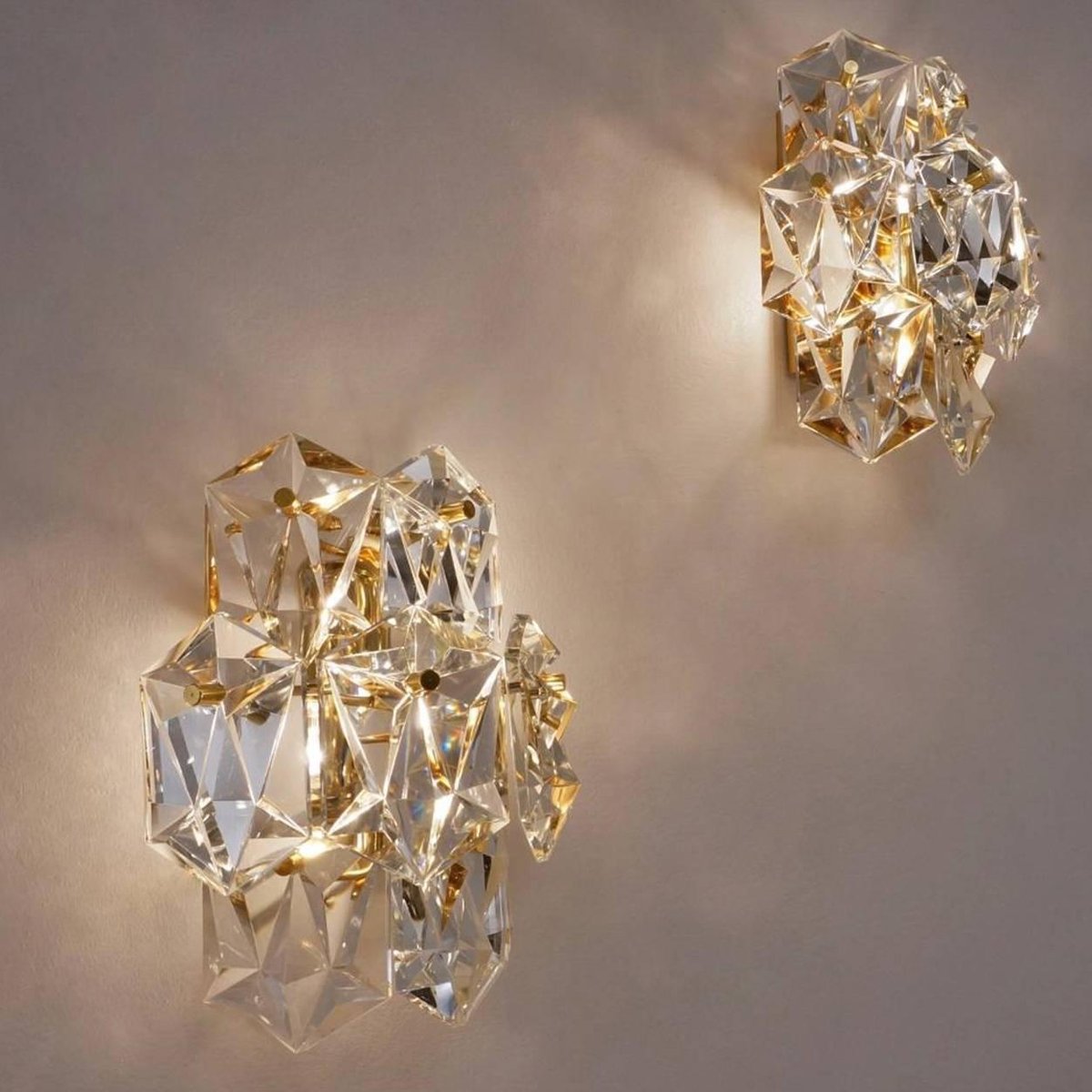 Faceted Crystal and Gilt Metal Light Fixtures by Kinkeldey, Germany ...