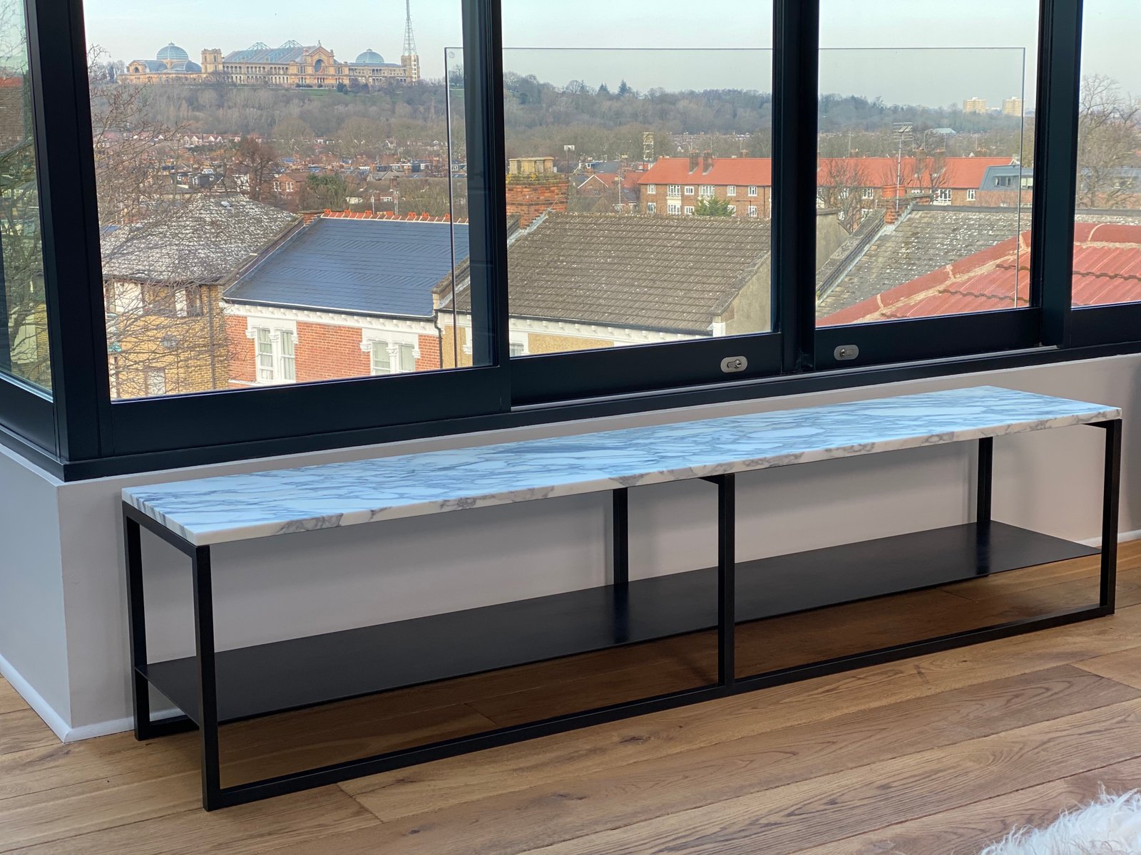 Eros Low Slim Console Table in Brass or Bronze Tinted and Marble by ...