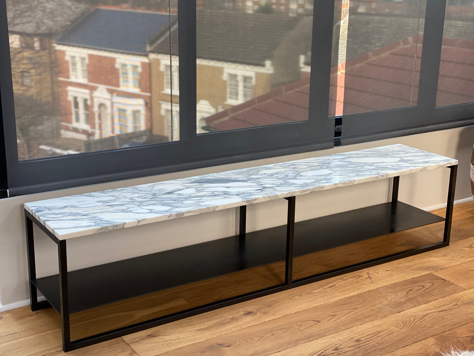 Eros Low Slim Console Table in Brass or Bronze Tinted and Marble by ...