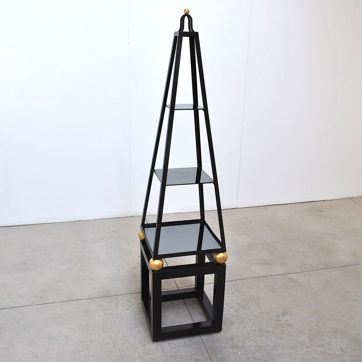 Pyramid-Shaped Lacquered Iron and Glass Shelf, 1960s for sale at Pamono