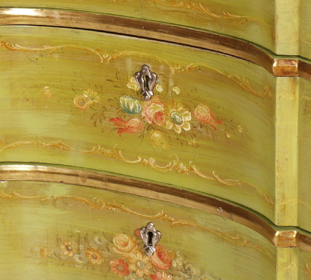 Venetian Baroque Hand-Painted Chest of Drawers with Edges in Gold Leaf ...