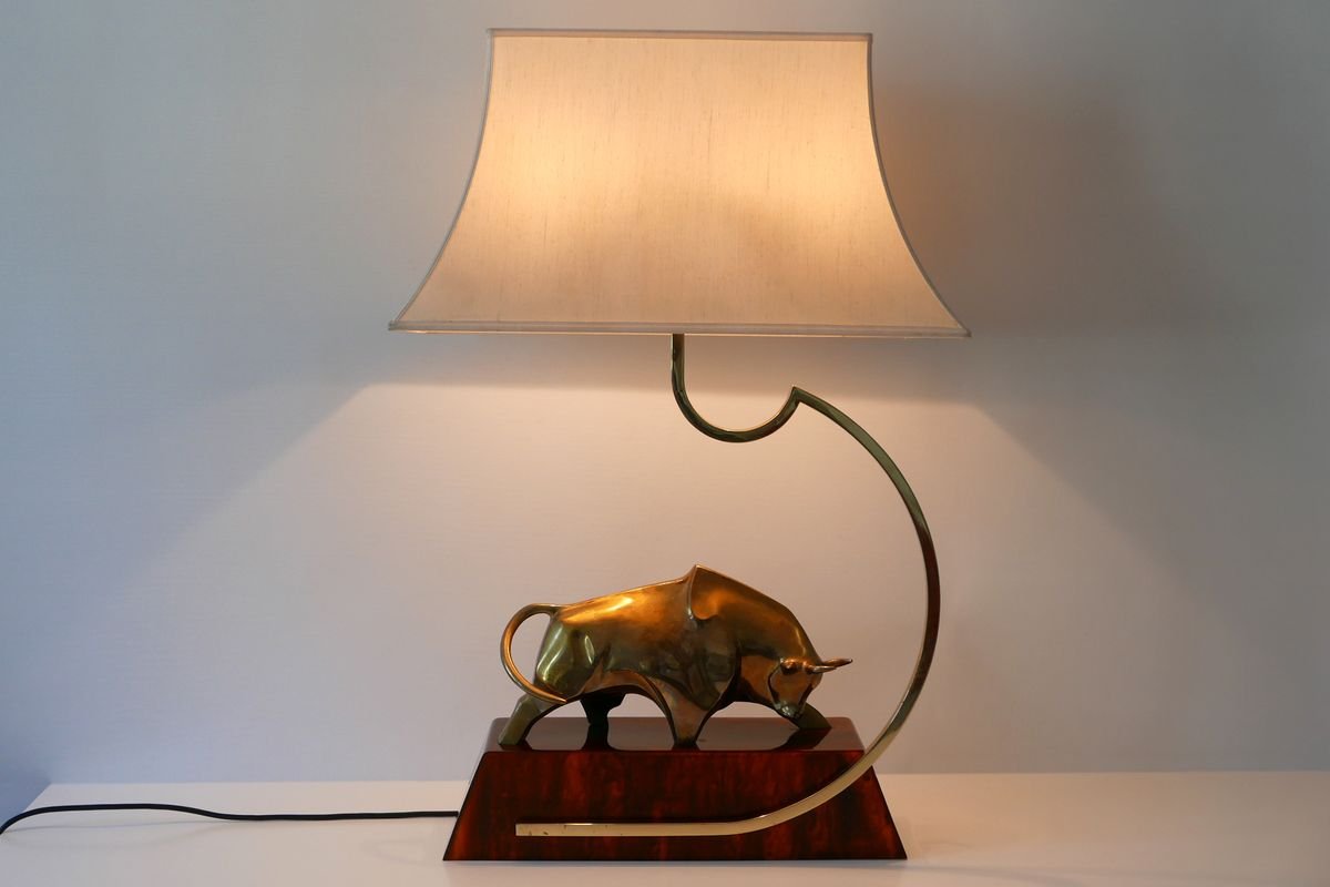Large Italian Modernist Brass Bull Light Object or Table Lamp by D ...