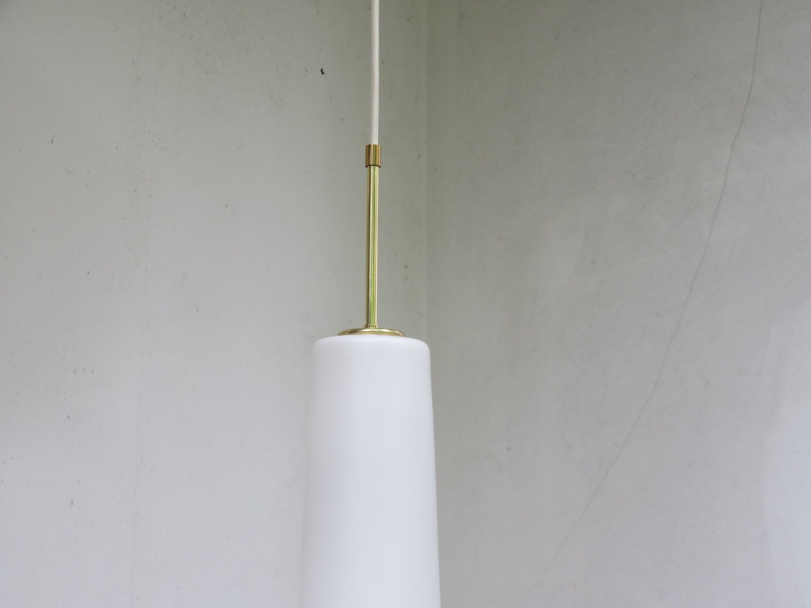 Large Flashed Glass & Brass Cylinder Ceiling Lamps Attributed to Peill ...