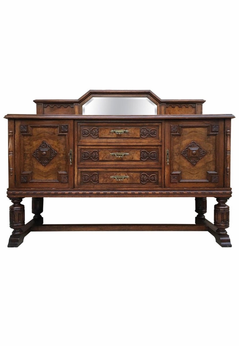 Large 19th Century Catalan Spanish Buffet with Drawers and Mirror Crest ...