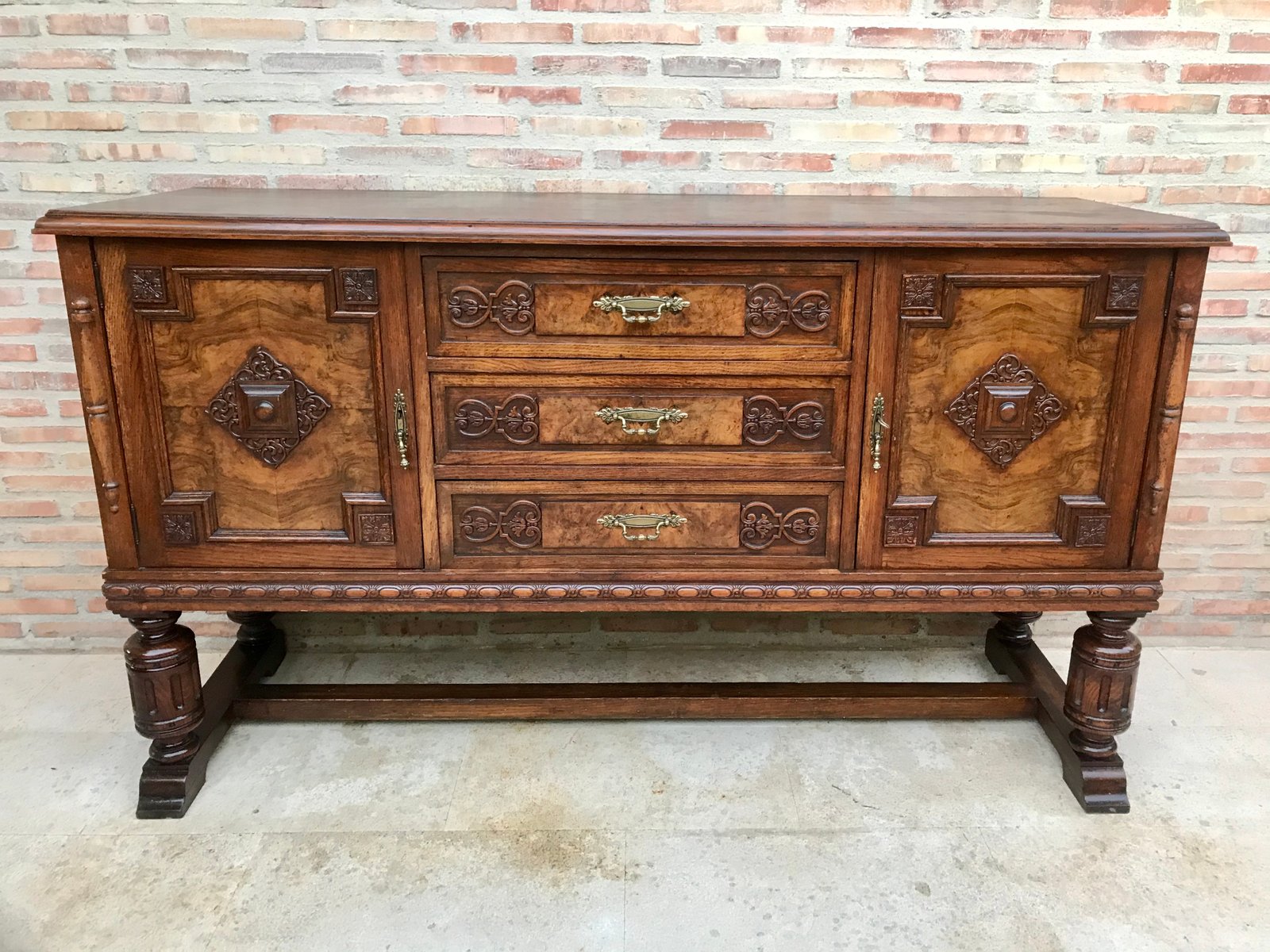Large 19th Century Catalan Spanish Buffet with Drawers and Mirror Crest ...