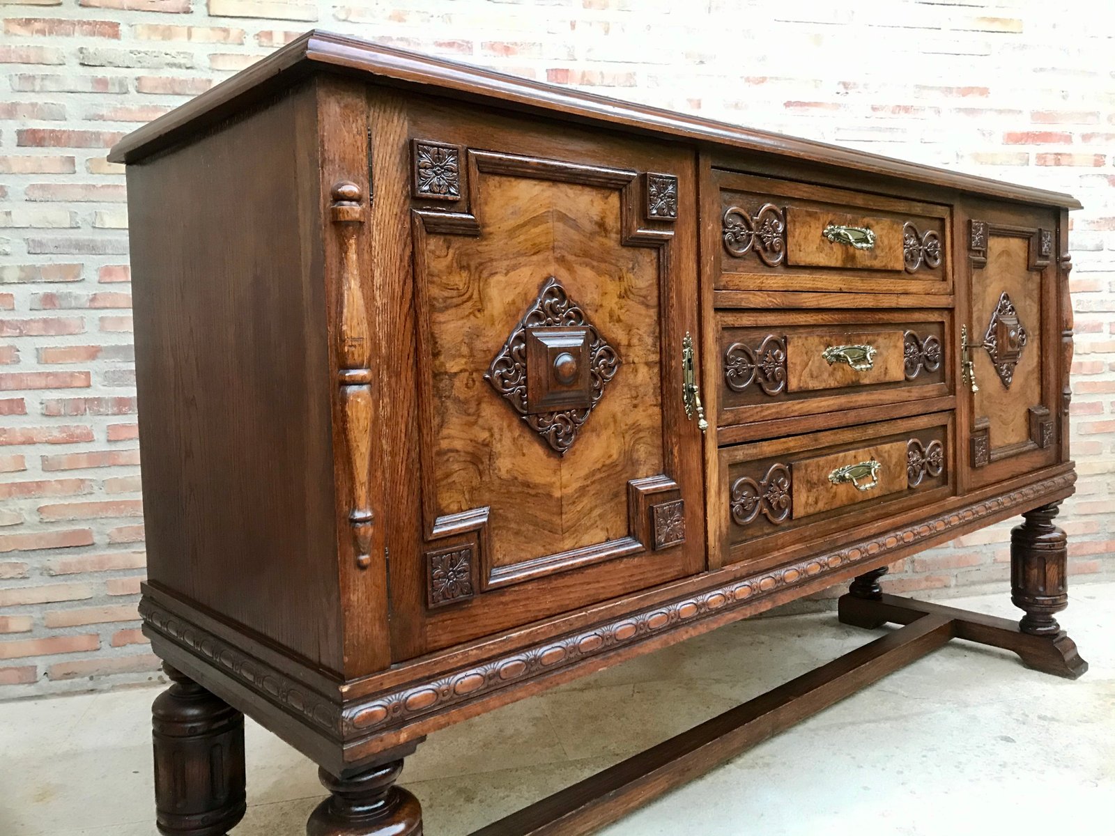Large 19th Century Catalan Spanish Buffet with Drawers and Mirror Crest ...