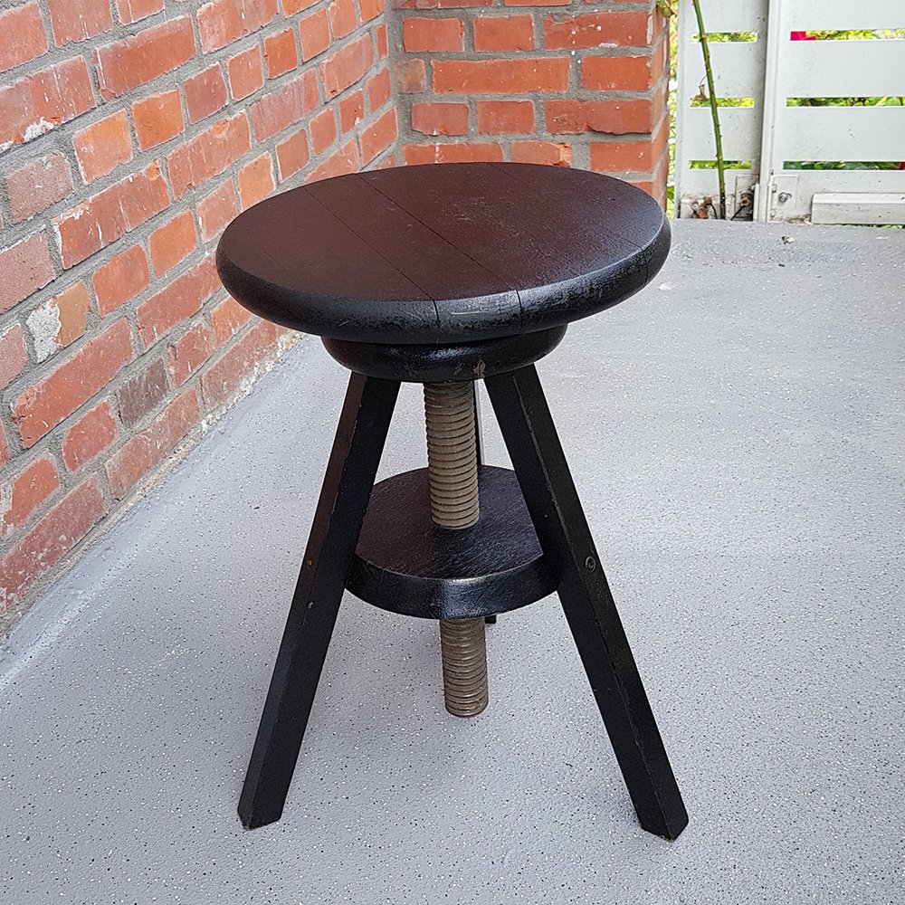 Mid-Century Adjustable Wooden Swivel Stool for sale at Pamono