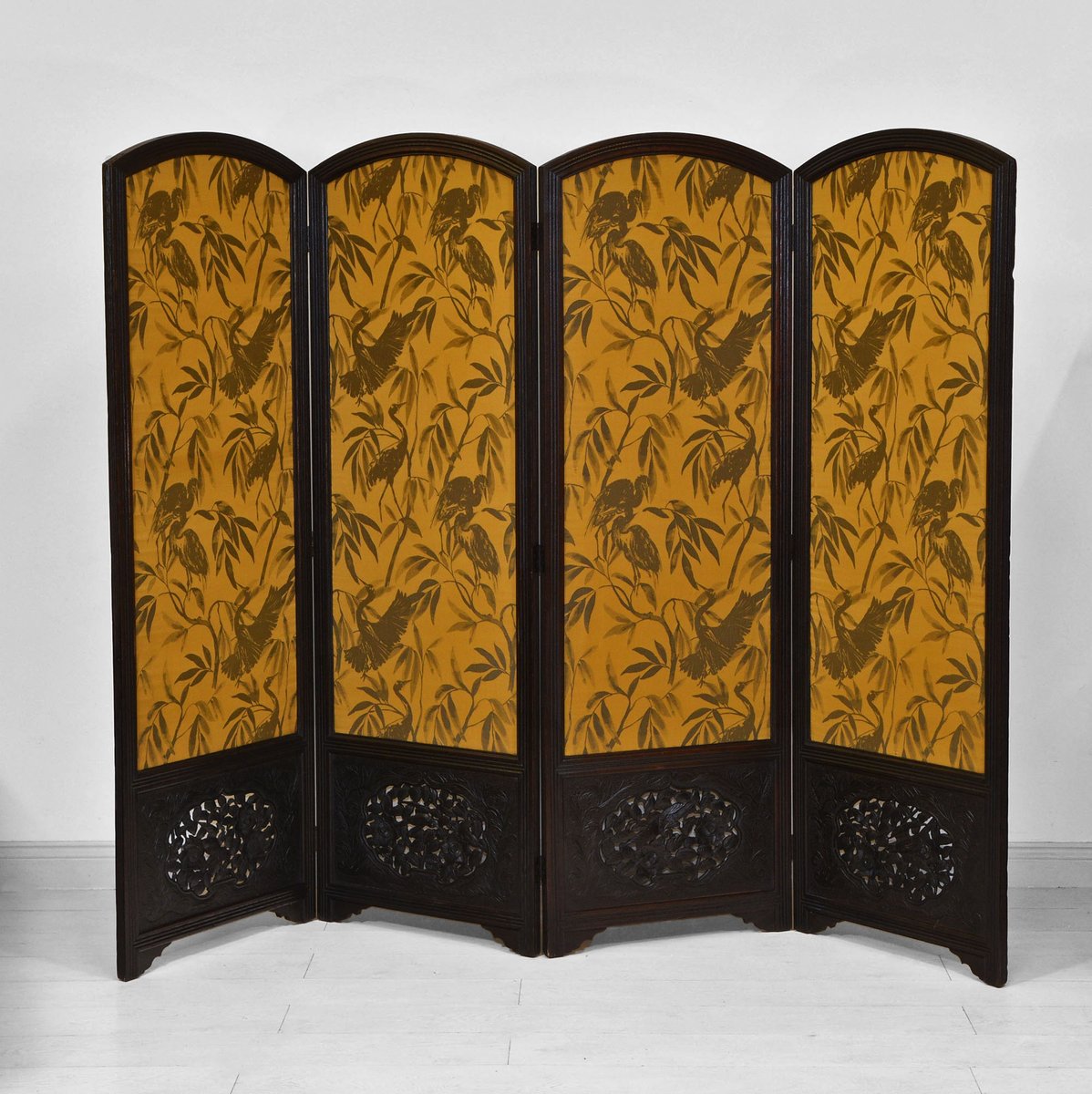 Large Oak Folding Screen with Otori Weave Fabric, 1920s for sale at Pamono