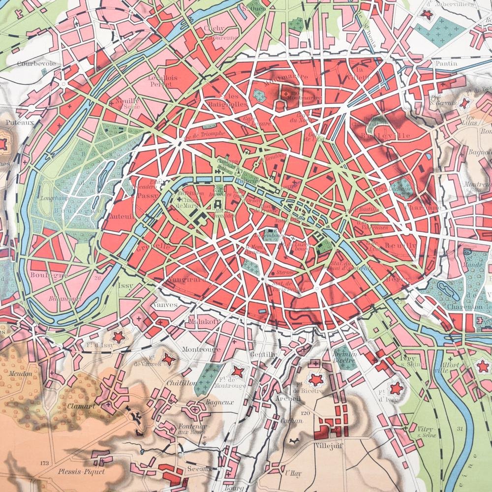 Antique Paris Map from Westermann, 1920s for sale at Pamono