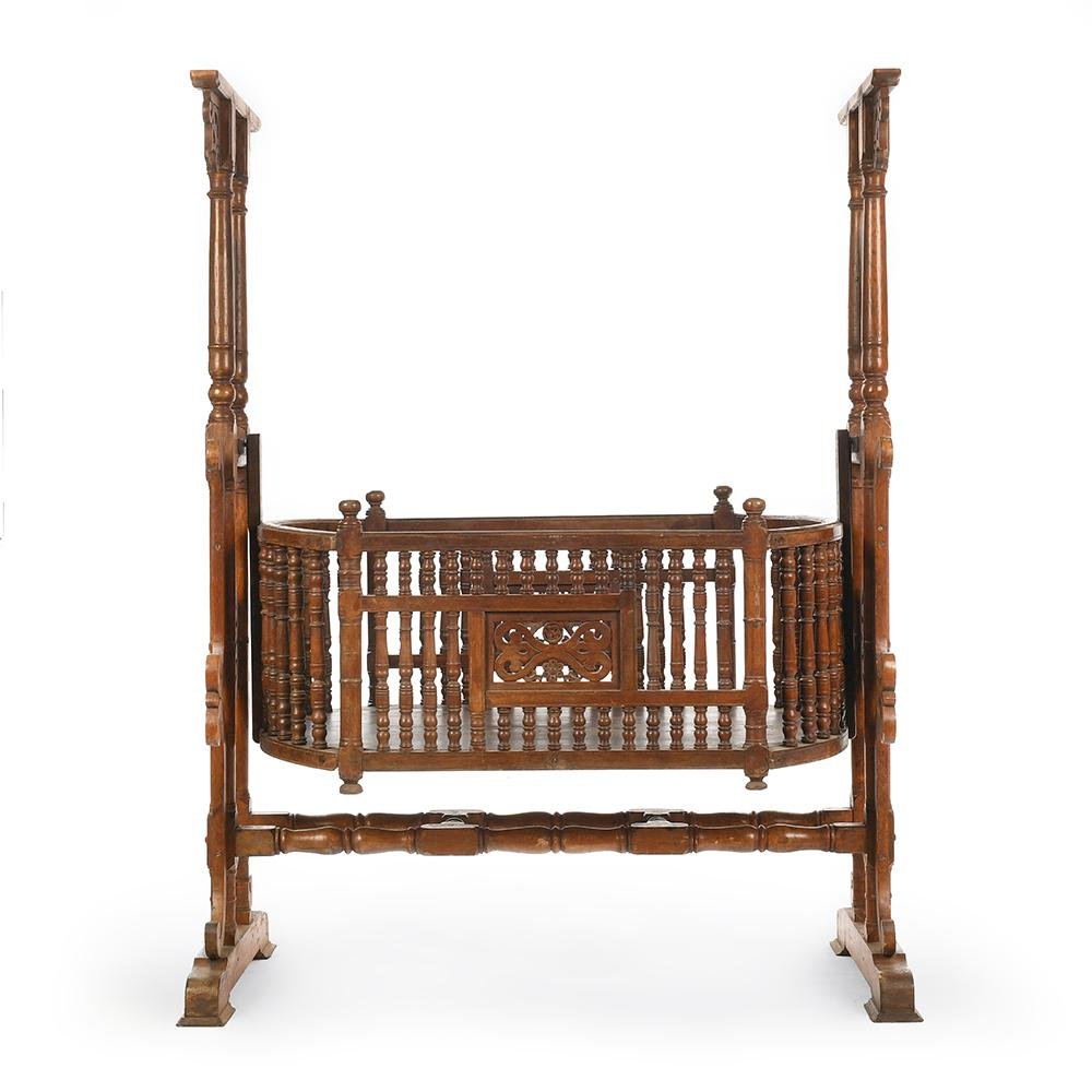 Carved Wooden Cradle, 1920s for sale at Pamono
