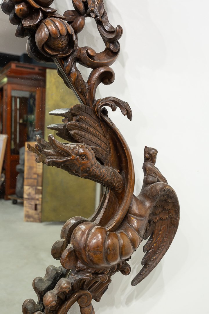 Antique American Cornucopia Carved Wooden Mirror for sale at Pamono